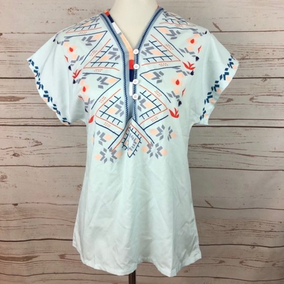 Mislook | Tops | Mislook Silky Pale Blue Native Print Kimono Top | Poshmark